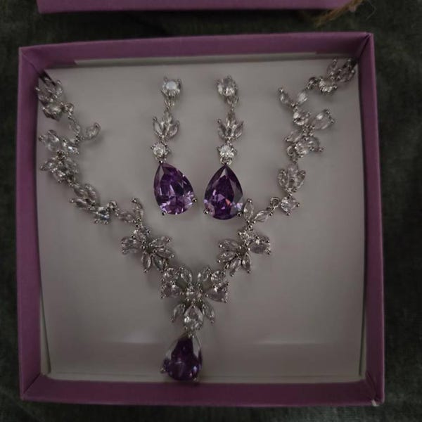 Lavender Bridal Jewelry Set Purple Amethyst Bridal Earrings Necklace ...