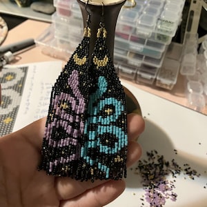 Crescent Moon Beaded Earrings Pattern Snake Seed Bead Pattern Celestial ...