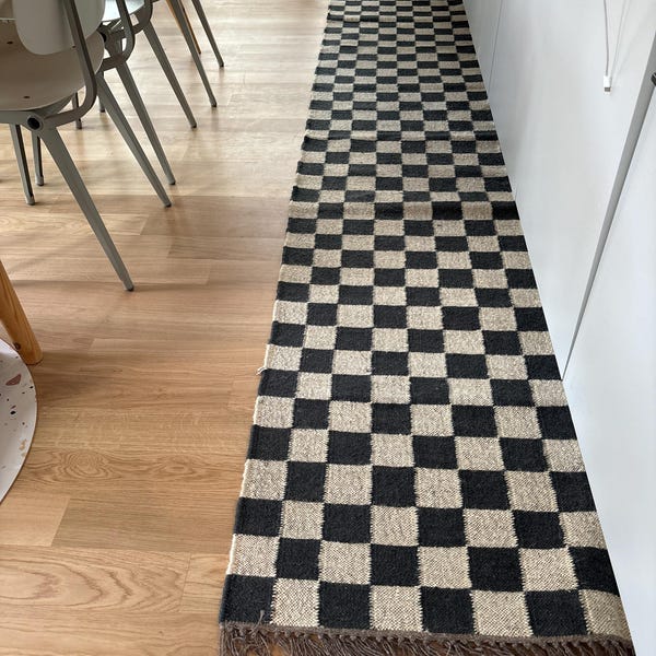 Handmade Checker Rug, Jute Kilim Checkerboard Rug, Home Decor Checkered ...