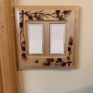 Wooden Triple Light Switch Cover With Wood Burned & Water Colored Birch ...