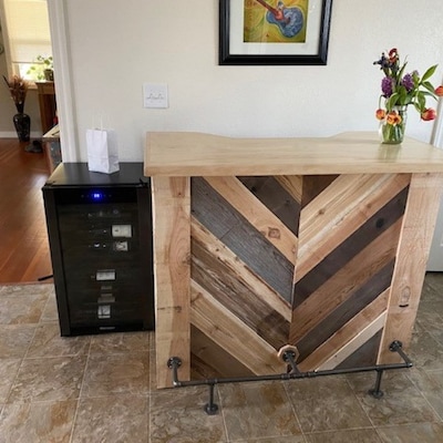 Vertical Oak Wood Slats Counter, Wood Retail Counter With One Shelf ...