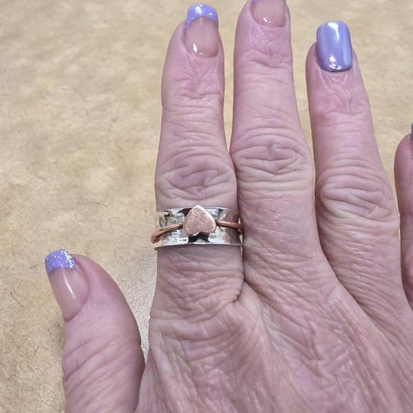 925 Sterling Silver Heart Spinner Ring for Woman, Fidget Ring, Moon and ...