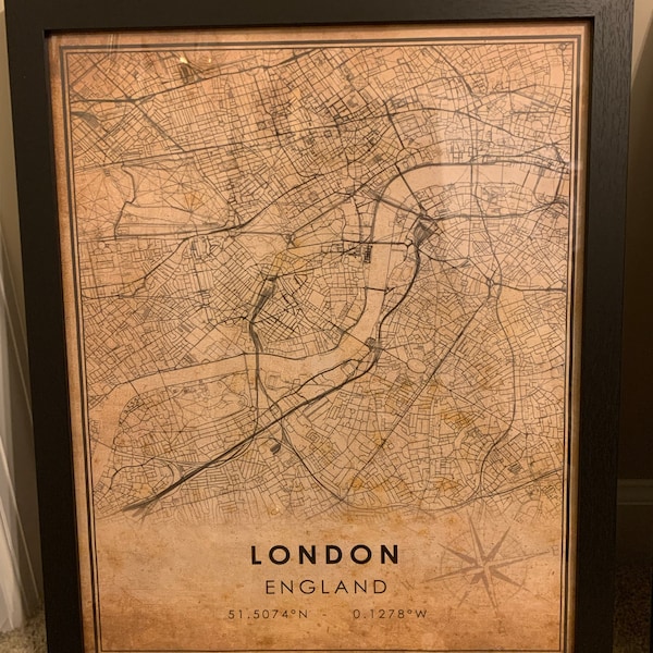 London Vintage Map Print | London Map | England Map Art | London City ...