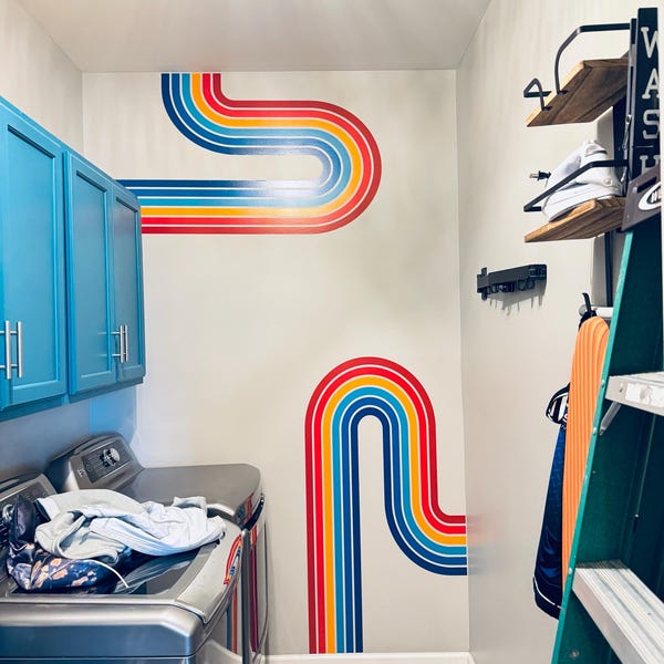 Wavy Retro Stripe Rainbow Wall Decal, Nursery Room Wall Decor, Retro ...