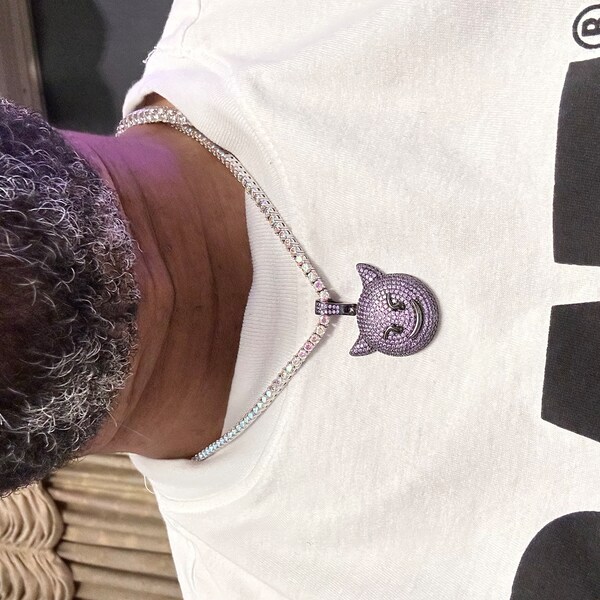 Iced Out Purple Devil Emoji Pendant: 925 Sterling Silver, Simulated ...