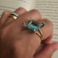 Blue Topaz Ring Wide Rectangle Ring Gold Ring 14k Solid - Etsy