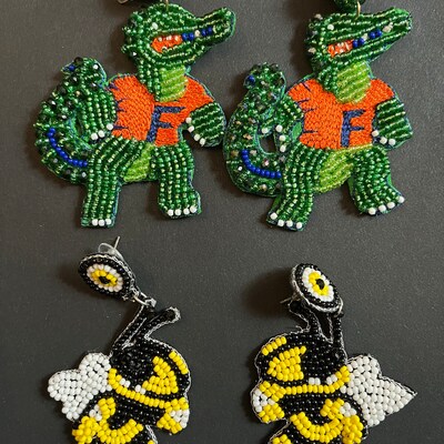 LSU, Geaux Tigers, Jersey, Beaded Statement Earrings, Louisiana, Purple ...