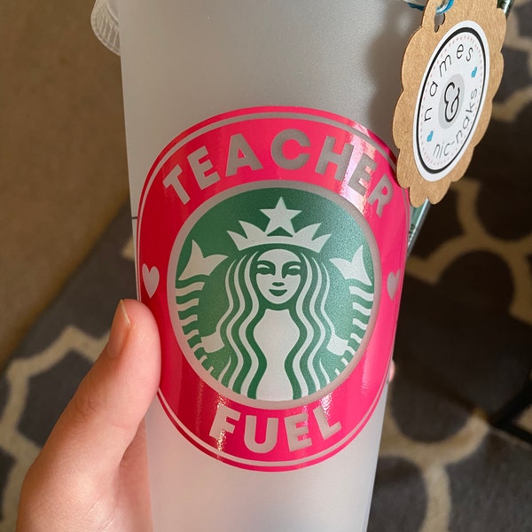 Teacher Fuel With Hearts ~ Starbucks Reusable Cup - Etsy