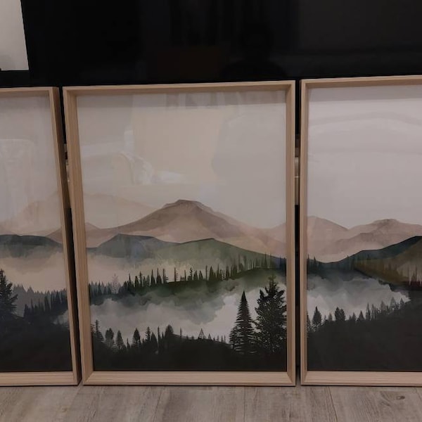Berge Wald Tannen Poster 3er Set | Minimalistisches Wandbild in Grün ...