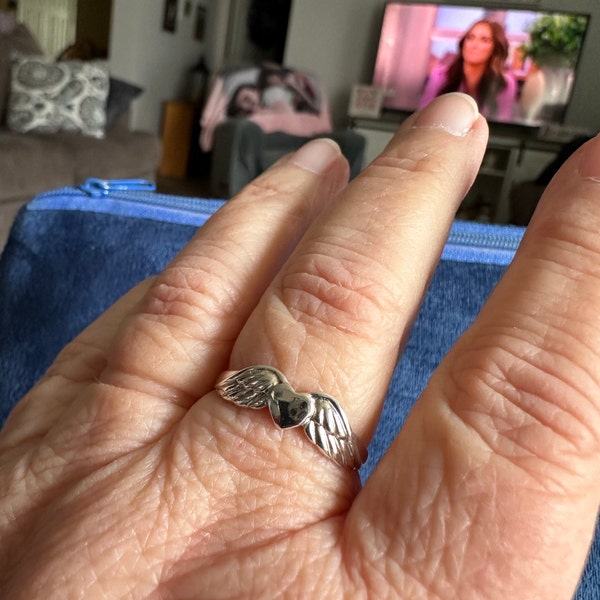 Sterling Silver Angel Wing Ring, Guardian Angel Ring for Women, Simple ...