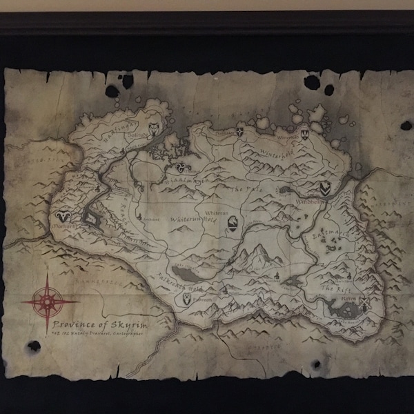 Skyrim Map - Poster - Hand Made - Wall Art - Decor - Fantasy - Fan Art ...