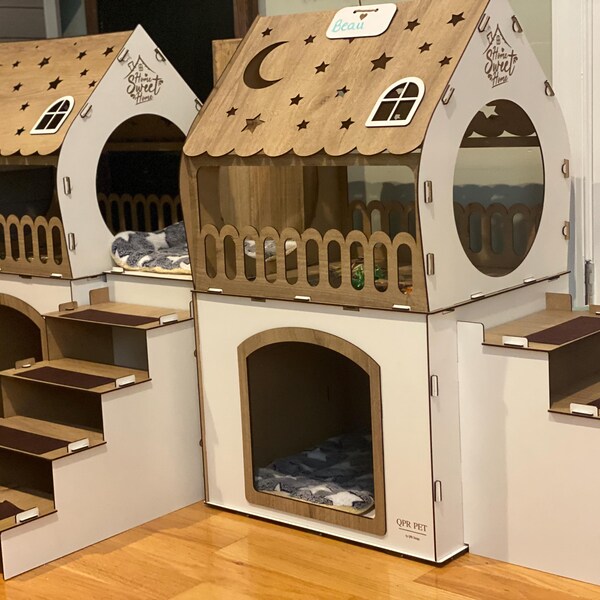 Wooden Rabbit House, Two Storey Rabbit Castle, Modern Rabbit Furniture ...