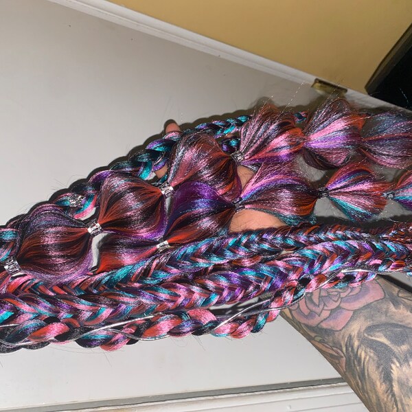 Purple Light Blue Light Pink Festival Braided Ponytails, Bubble Braids, Festival Braids, Rave ...