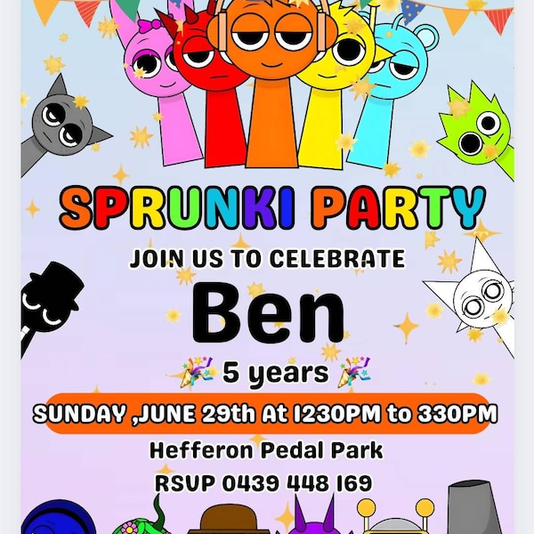 Sprunki Party Invitation Template | Editable Sprunki Party Template ...