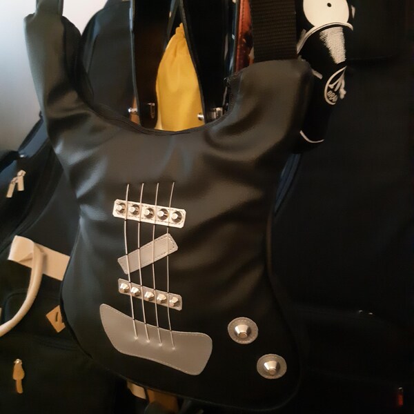 Unique Black Purse, Guitar Shaped Handbags Faux Leather, Handmade ...