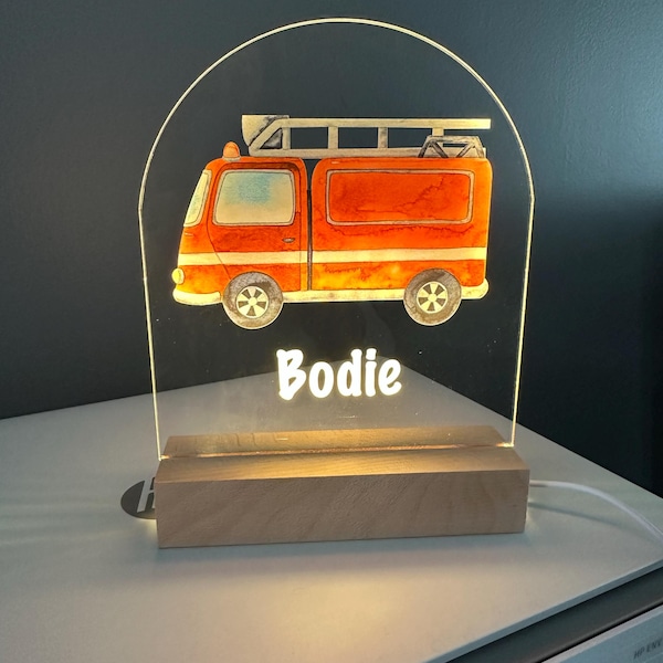 Personalized FREE Custom Fire Engine Truck Firefighter Night Light up ...