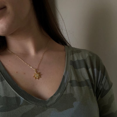 Sun Necklace, 14k Gold Filled Chain, Celestial Sun, Cubic Zirconia ...