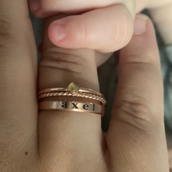 Rose Gold Name Ring Set // Personalized Stacking Name Rings // Custom ...