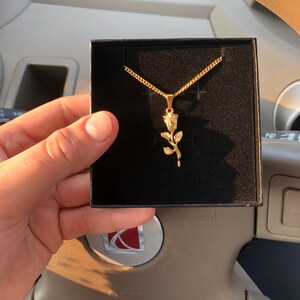 18k Gold Rose Pendant Chain Mens Rose Necklace Gold Rose Pendant ...