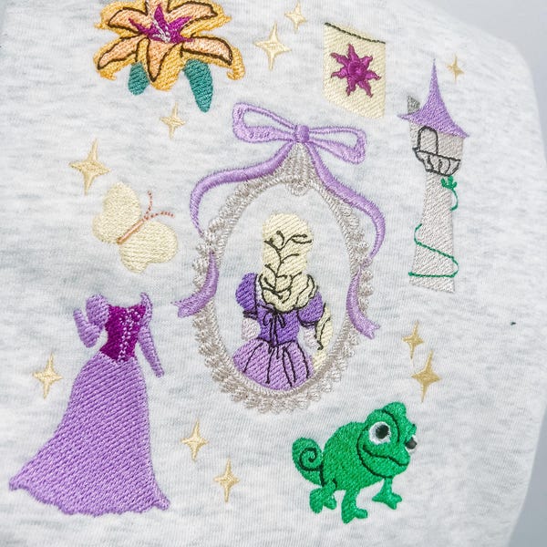 Princess Cartoon Embroidery Design, Magic Kingdom Embroidery Design ...