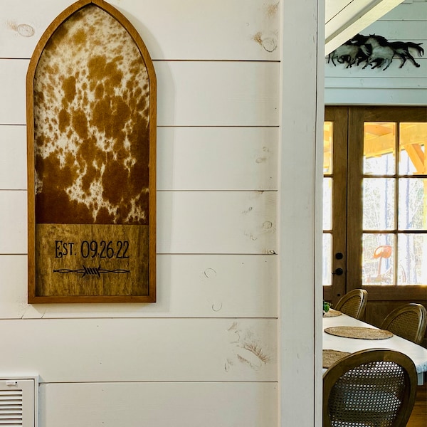 Branding Cowhide Arch Framed Sign | 27" Fully Customizable Cowhide Sign ...