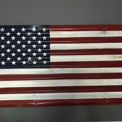 Rustic Metal Flag, 27 X 48, Salvaged Barn Metal, US Flag, Distressed ...