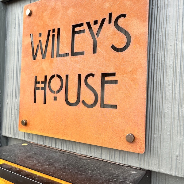 Square Corten Steel House Sign, Rusty House Steel, Name Sign, Weathered ...