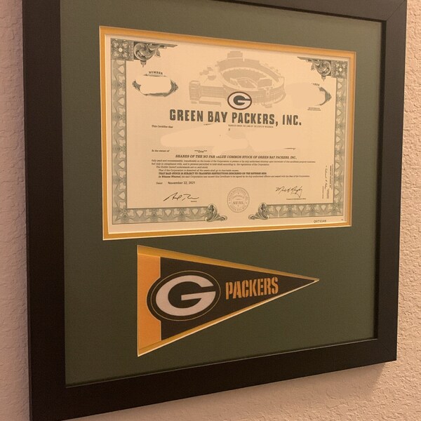 Green Bay Packers Custom Picture Frame to Fit Packers Stock Certificate ...