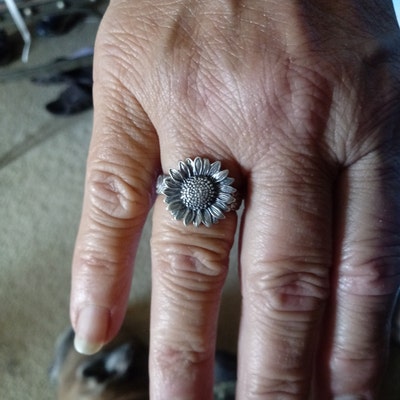 Sunflower Ring Sterling Silver Sunflower Ring With Flower Band Summer ...