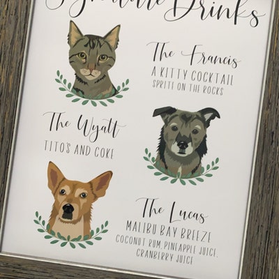 Custom 3 Dog Illustration Signature Drink Sign Print at Home - Etsy