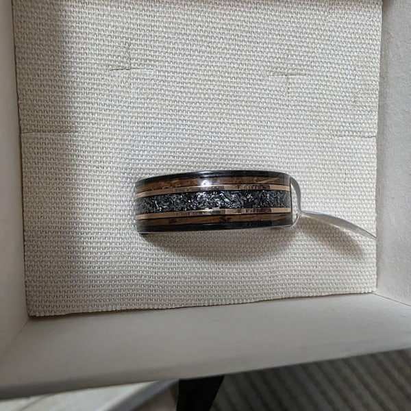 Charred Whiskey Barrel Ring With Meteorite, Meteorite Wood Ring ...