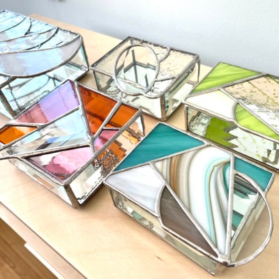 Rainbow Stained Glass Jewelry Box, Abstract Stained Glass, Glass ...