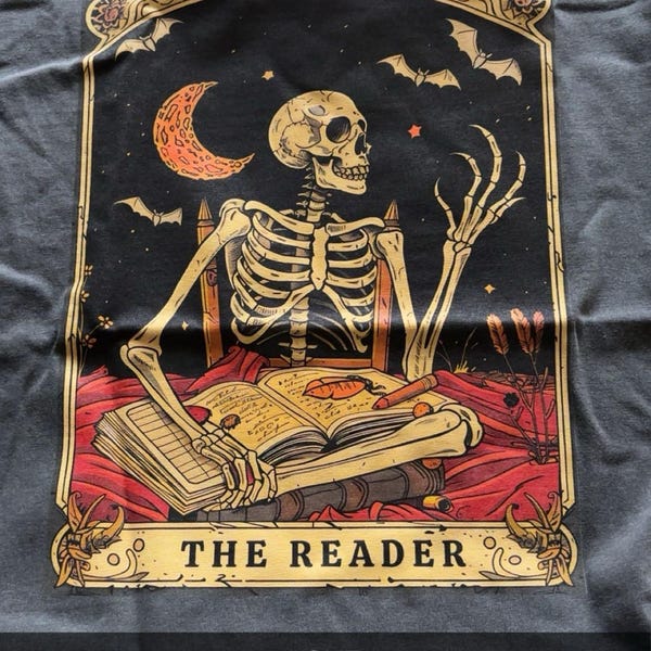 The Reader Tarot Print, Skeleton Reader Tarot Card Wall Art, Book Lover ...