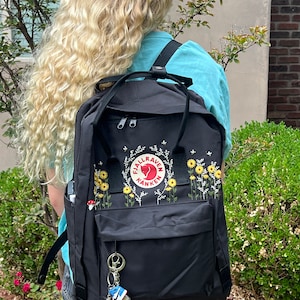 Hand Embroidery on Fjallraven Kanken Backpack With Flowers and Rainbow ...