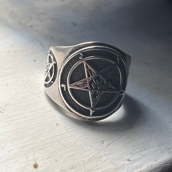 Sigil of Baphomet Inverted Pentagram Ring 925 Sterling Silver Occult Talisman Mystical Symbol of ...