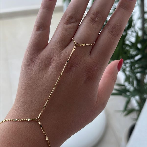 Gold Hand Chain, Dainty Hand Chain, Finger Chain Bracelet, Minimalist ...