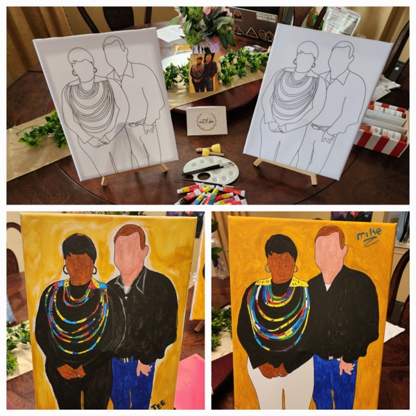 Personalized Couple Minimal Portrait DIY Painting Kit, Couples Date ...