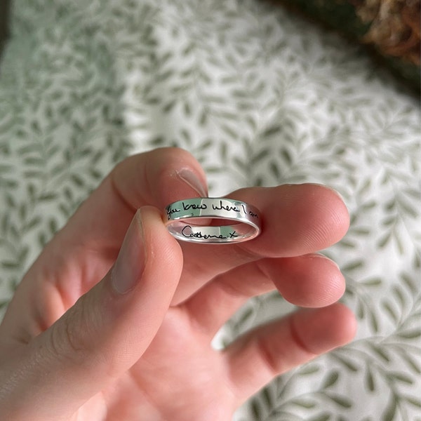 Handwriting Ring | Gift for Her | Sterling Silver 4mm Custom Signature ...