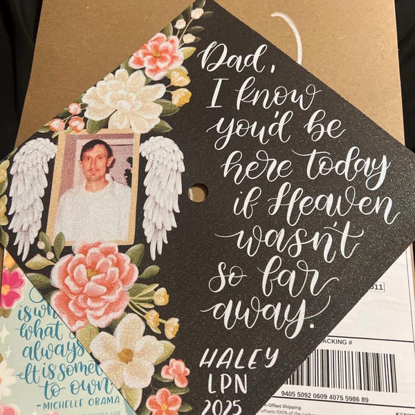 Custom Memorial Photo Graduation Cap Topper - Hand Lettered in Memory ...
