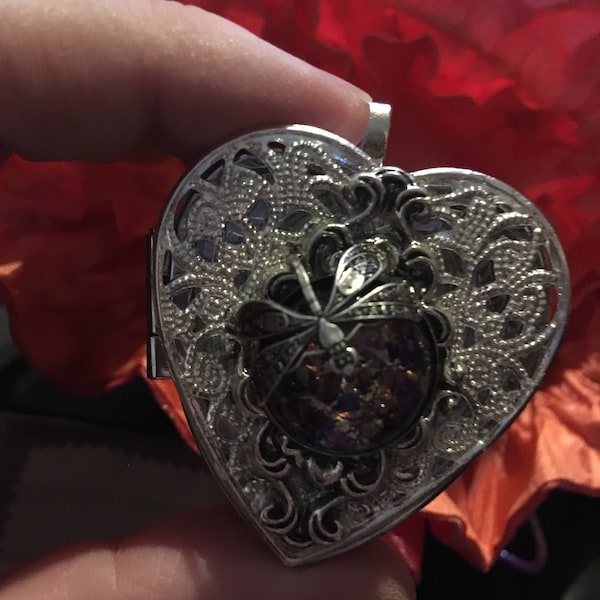 Dragonfly Music Box Locket, Heart Music Box Pendant, Music Box Jewelry ...