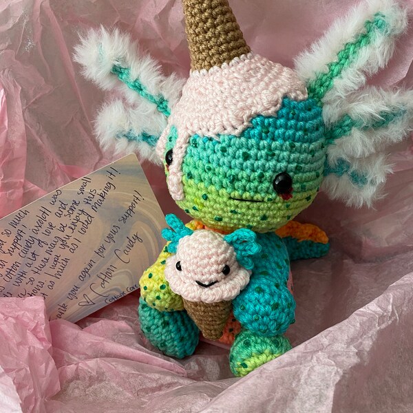 Ice Cream Candy Mint Chocolate Chip Crochet Axolotl Plush - Etsy