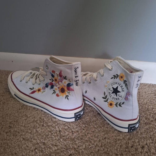Embroidered Converse/flower Converse/custom Converse High Tops All Star ...