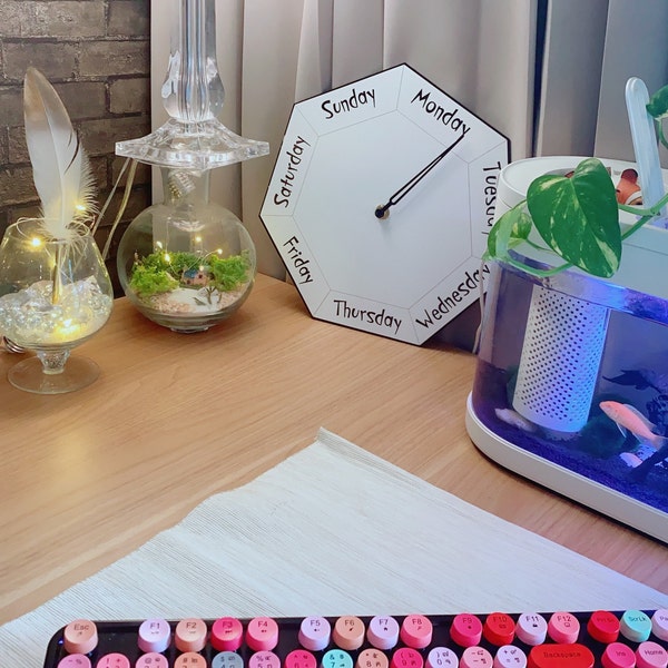 Day of the Week Clock - Heptagon White Wall Clock - Week Clock ...