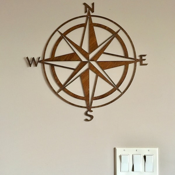 Rustic Nautical Compass Recycled Metal Art 18 Inch Custom Nautical Rose ...