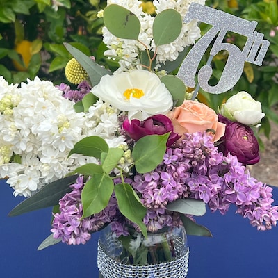 75th Birthday Decorations / Number 75 Mason Jar Centerpiece / 75 Decor ...