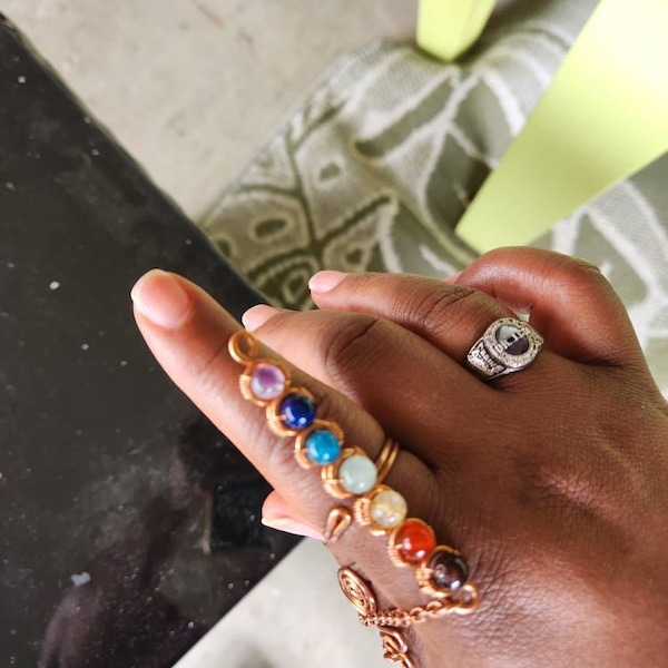 Authentic Chakra Ring, Copper & Crystal Chakra Wand Ring, Chakra ...