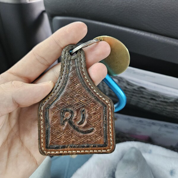 Handmade Leather Ear Tag Key Chains Personalized With Your Initials or ...