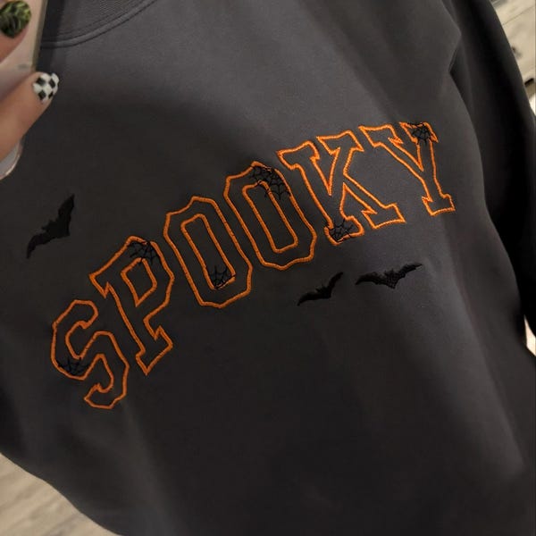 Embroidered Halloween Skeleton Sweatshirt Dancing Pumpkin Sweatshirt ...