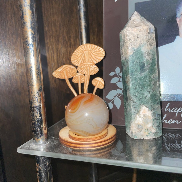 Sphere Holder Display Stand, Wood Mushroom Sphere Holder, Sphere Stand ...