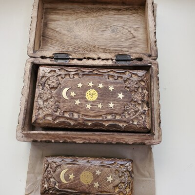 CELESTIAL SUN and MOON Carved Wood Nesting Boxes 3 Sizes Available for ...